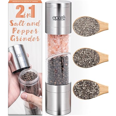 Amazon.com: Eparé Dual Salt and Pepper Grinder Combo - 2 in 1 ...