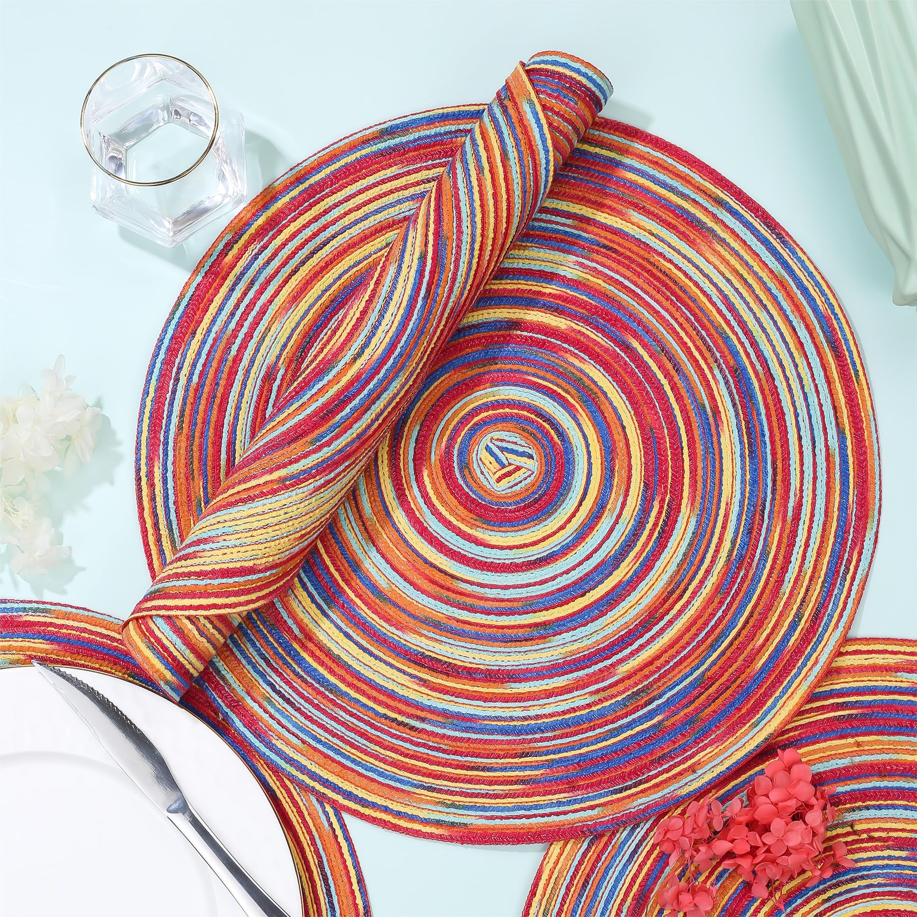 Gerrii Round Braided Placemats Washable Table Mats 15 Inch Woven ...
