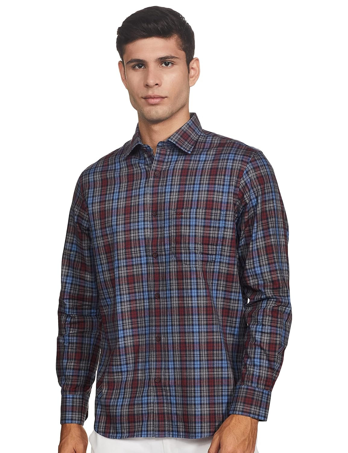 COLOR PLUS Men's Checkered Tailored Fit Shirt (CMSS27323-R6_Dark Red ...