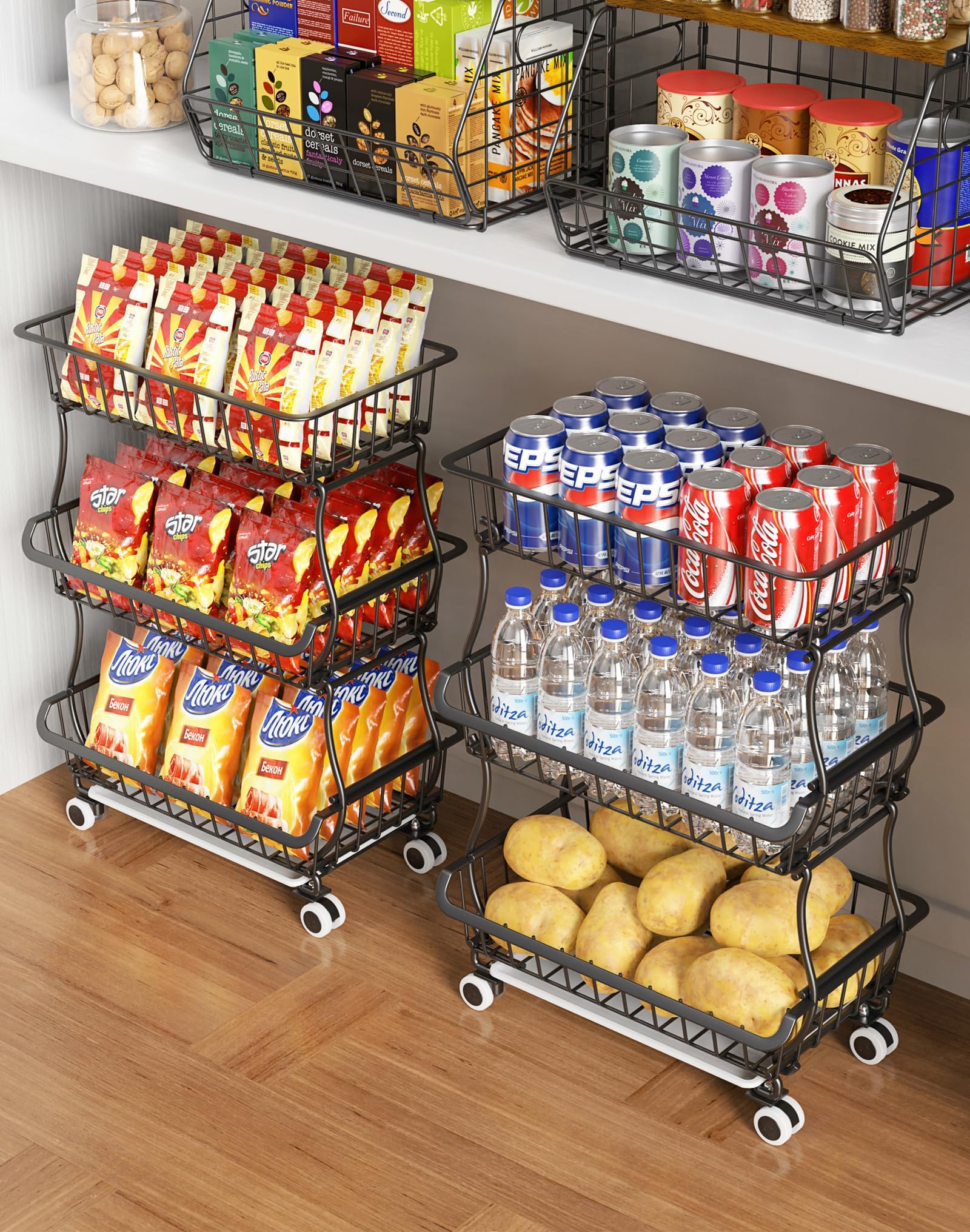Amazon.com: Lasbily 5 Tier Plastic Stackable Basket Cart with Wheels ...
