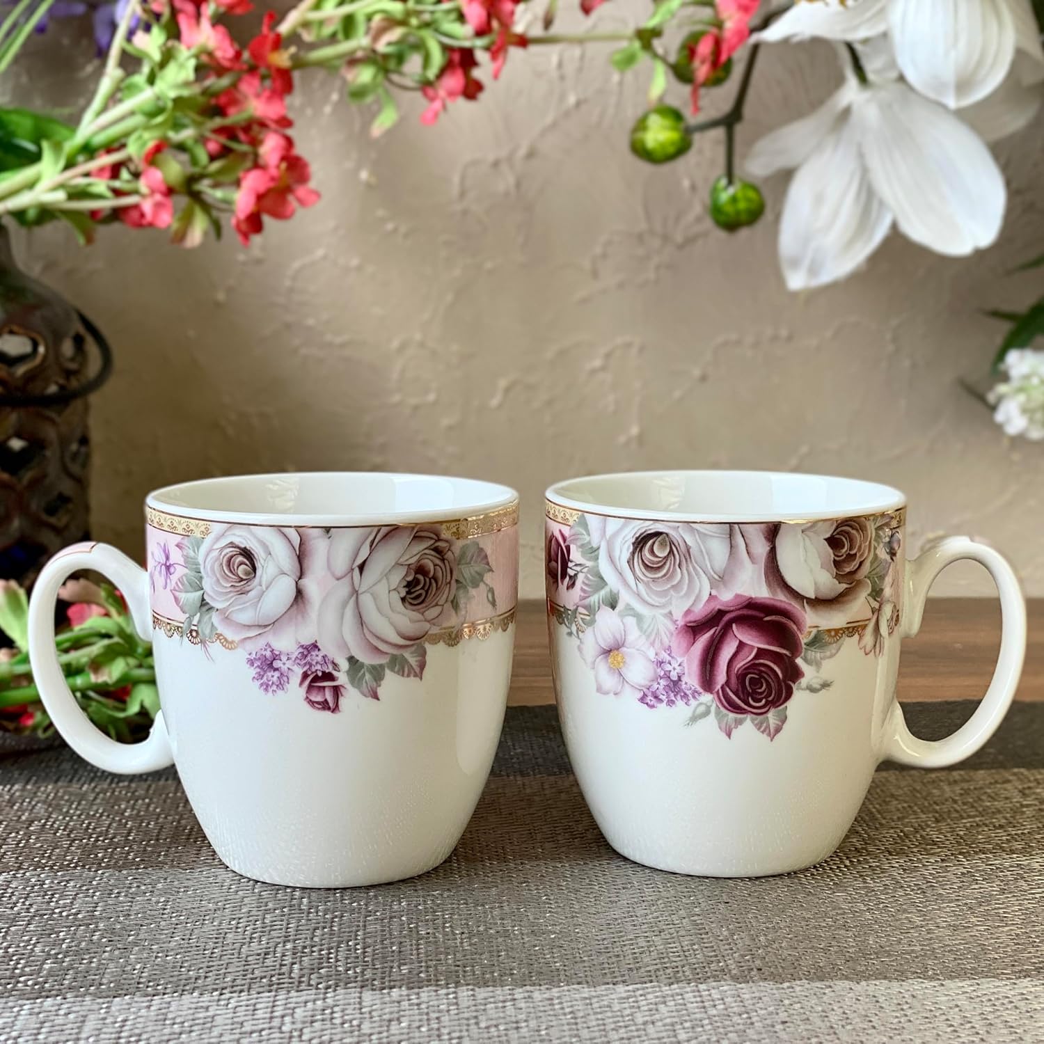 Vigneto Floral Rose Garden Coffee Mug Set | Set of 6 Mugs, 200 ML ...