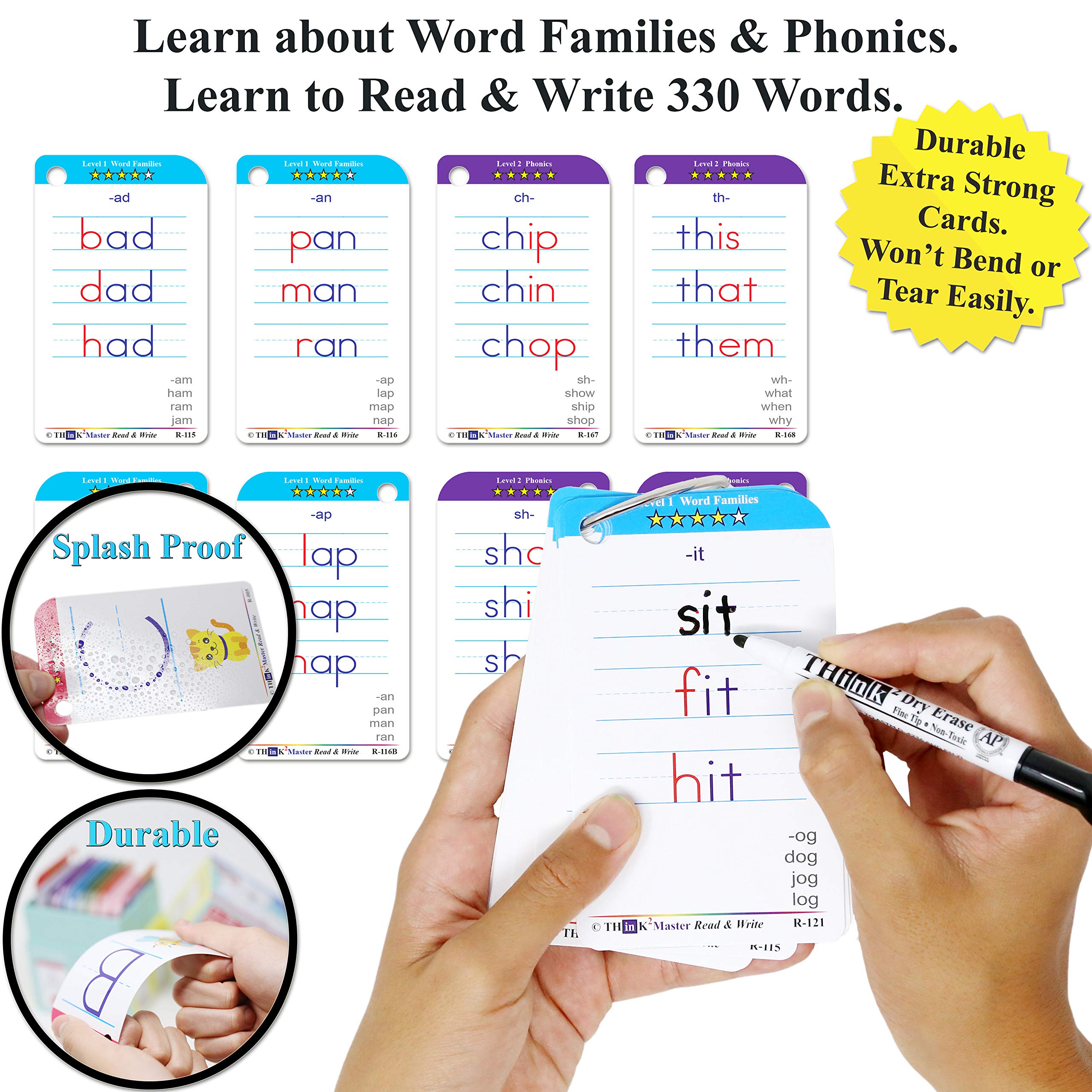 Buy THINK2MASTER Premium 186 Laminated Alphabet, Sight Words & Phonics ...