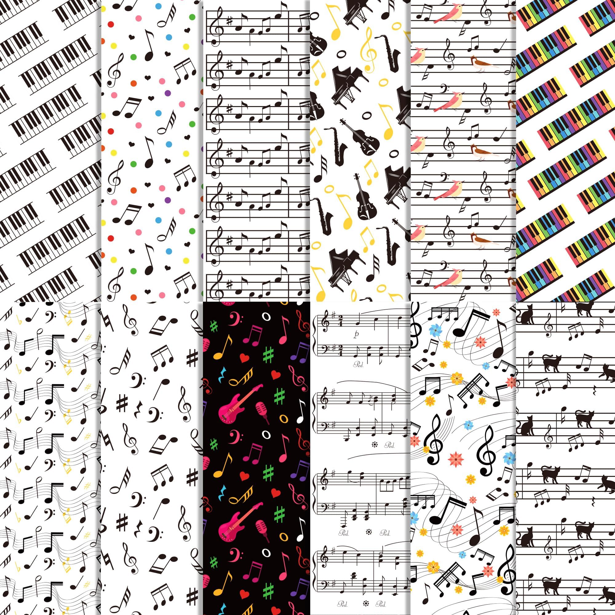 Amazon.com : 24 Sheets Double-Sided Music Notes Pattern Paper 12" x 12 ...