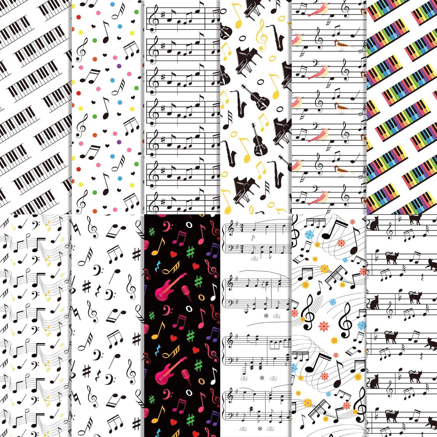 Amazon.com : 24 Sheets Music Notes Pattern Paper 12" x 12" Musical ...