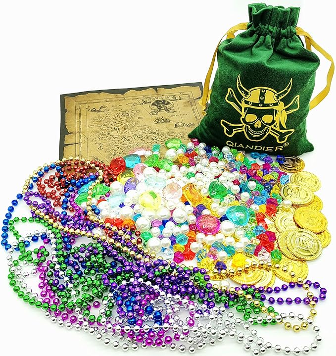Amazon.com: Qiandier 328pcs Pirate Treasure Jewels Bags Party Favors ...