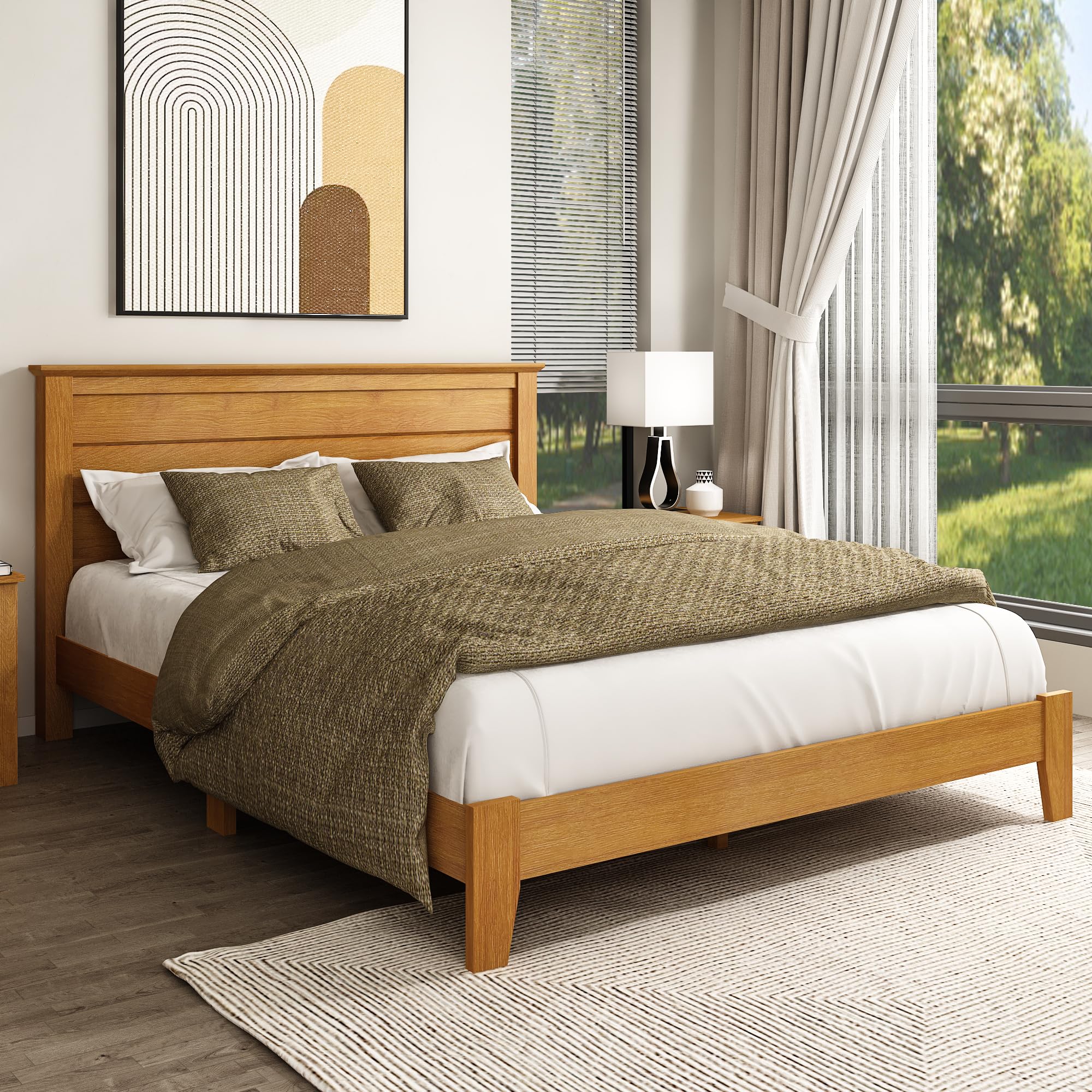 Amazon.com: Galano Tiena Wood Platform Queen Bed Frame with Headboard ...