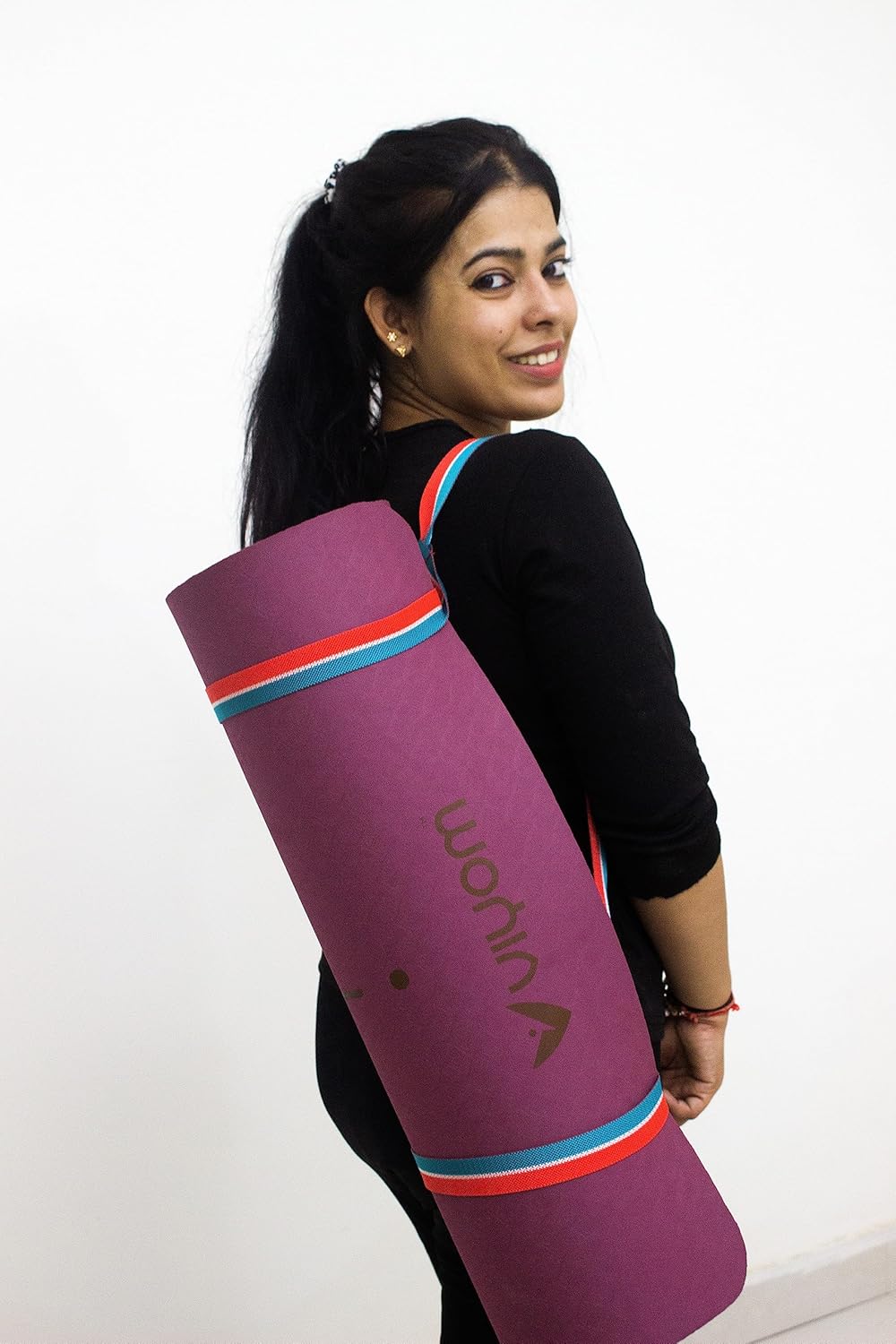 Viyom TPE alignment 8mm maroon yoga mat with sleek carry strap (Extra ...