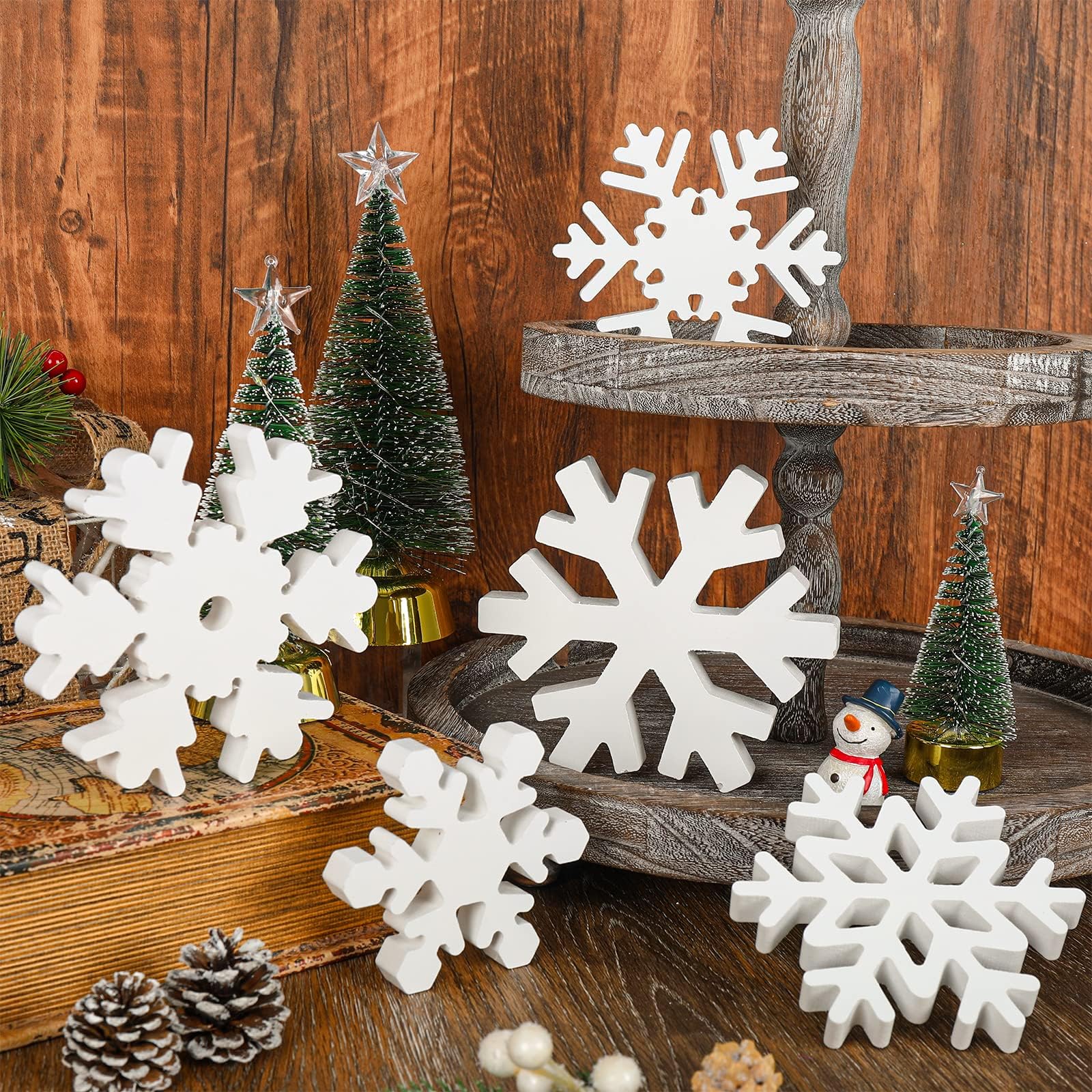 Amazon.com: Whaline 5Pcs Winter Snowflake Wooden Table Decor Christmas ...