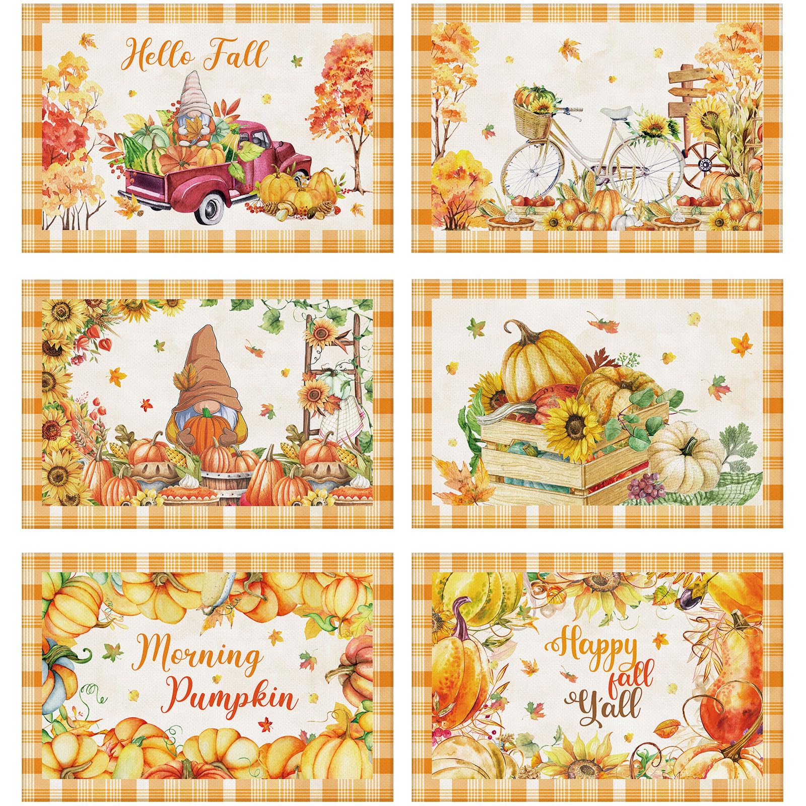 Amazon.com: Moukeren Fall Placemat Set of 6 Thanksgiving Day Table Mats ...