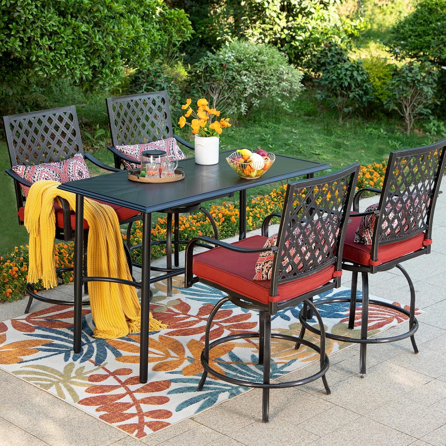 Amazon.com: PHI VILLA Outdoor Bar Height Table and Chairs,Swivel ...