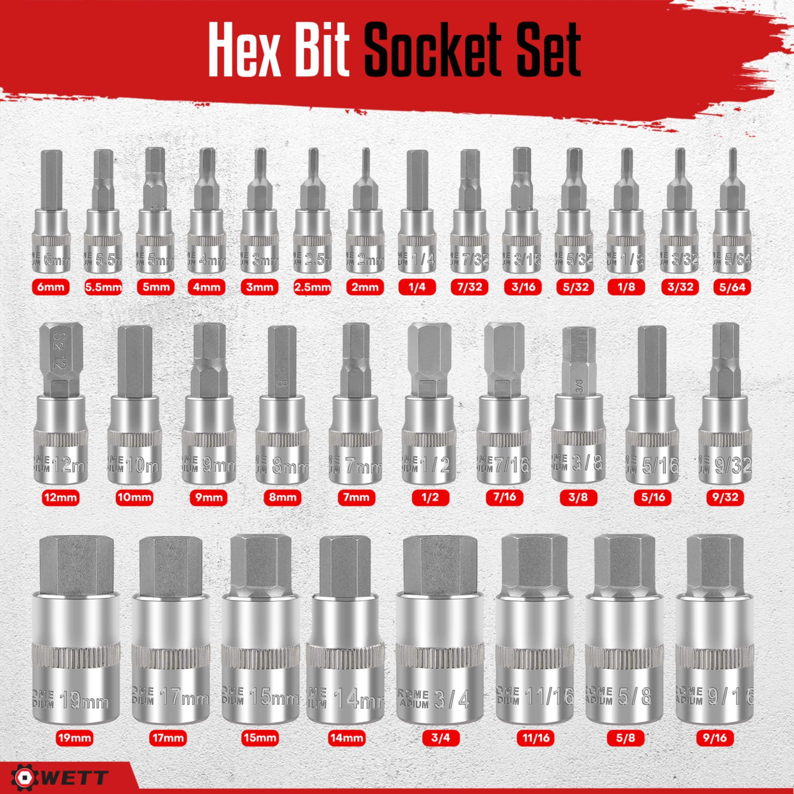 Snapklik.com : 32pcs Master Hex Bit Socket Set, Allen Socket Set, 1/4 ...