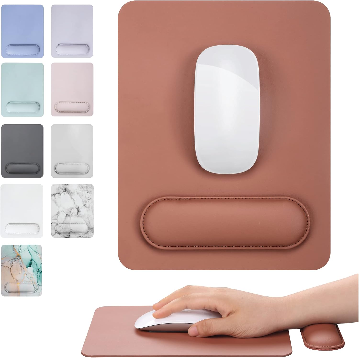 HABITU Vegan Leather Café Brown Mouse Pad with Removable Magnetic Wrist ...