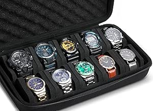 Amazon.com: SAFEBUDDY 10 slot Watch storage box, hard watch travel case bag with soft pillow ...