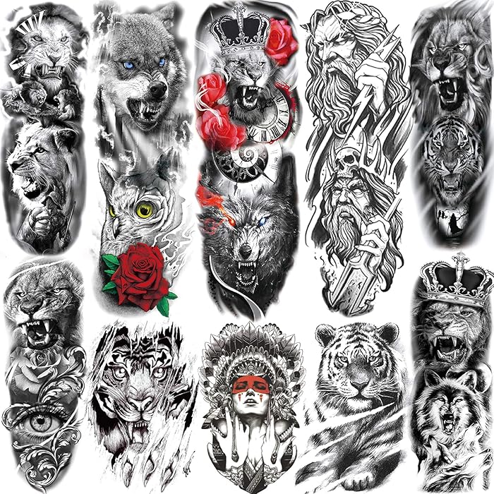 Buy SANATA 10 Sheets Realistic Animals Full Sleeve Temporary Tattoos ...