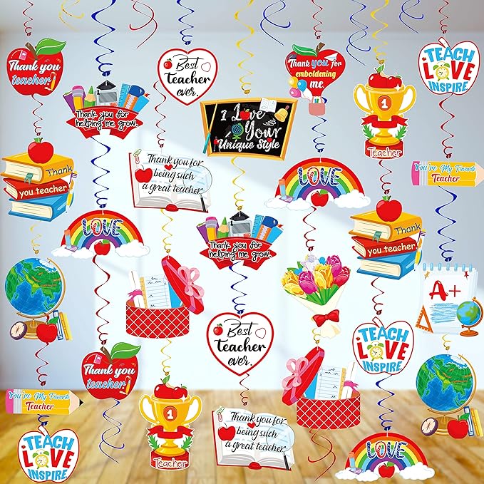 Amazon.com: 40PCS Teacher Appreciation Hanging Swirls Decorations ...