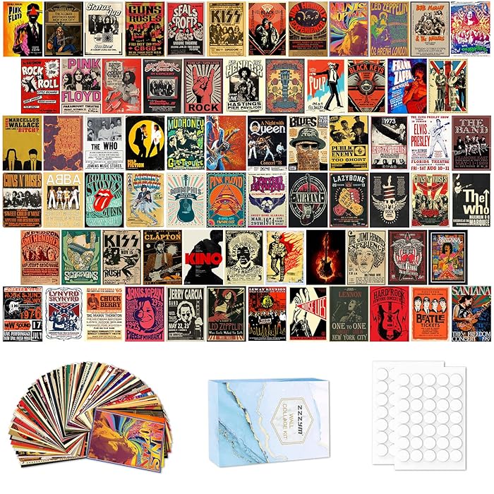 Buy 70 PCS Vintage Rock Wall Collage Kit,Aesthetic Room Decor,Retro ...