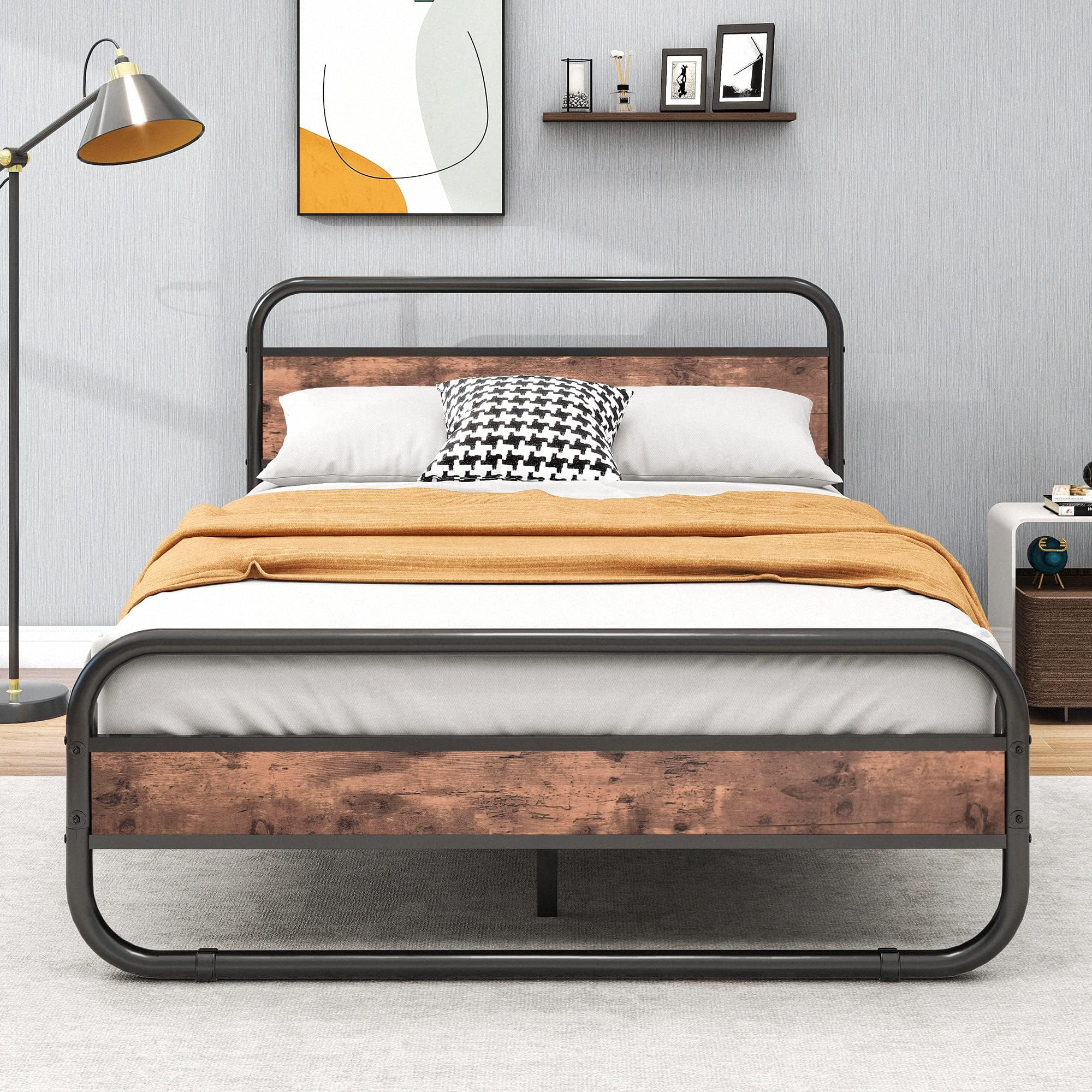 HOMERECOMMEND Double Size Bed Frame with Headboard,Oval-Shaped Platform ...