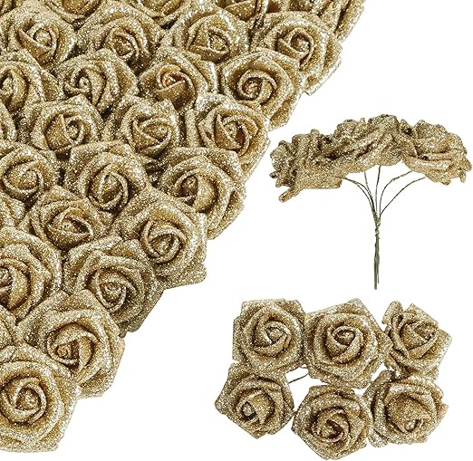 Amazon.com: INSUNSIX Gold Roses Artificial Flowers, 60pcs Glitter Roses ...