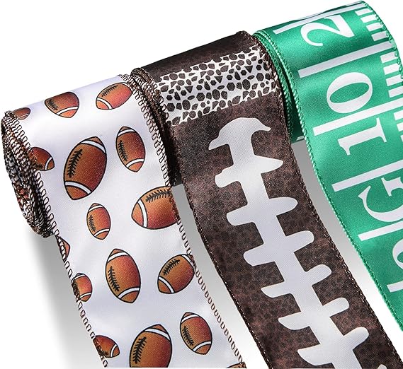 Amazon.com: 3 Rolls Football Wired Ribbon, 10 Yards Football Printed ...