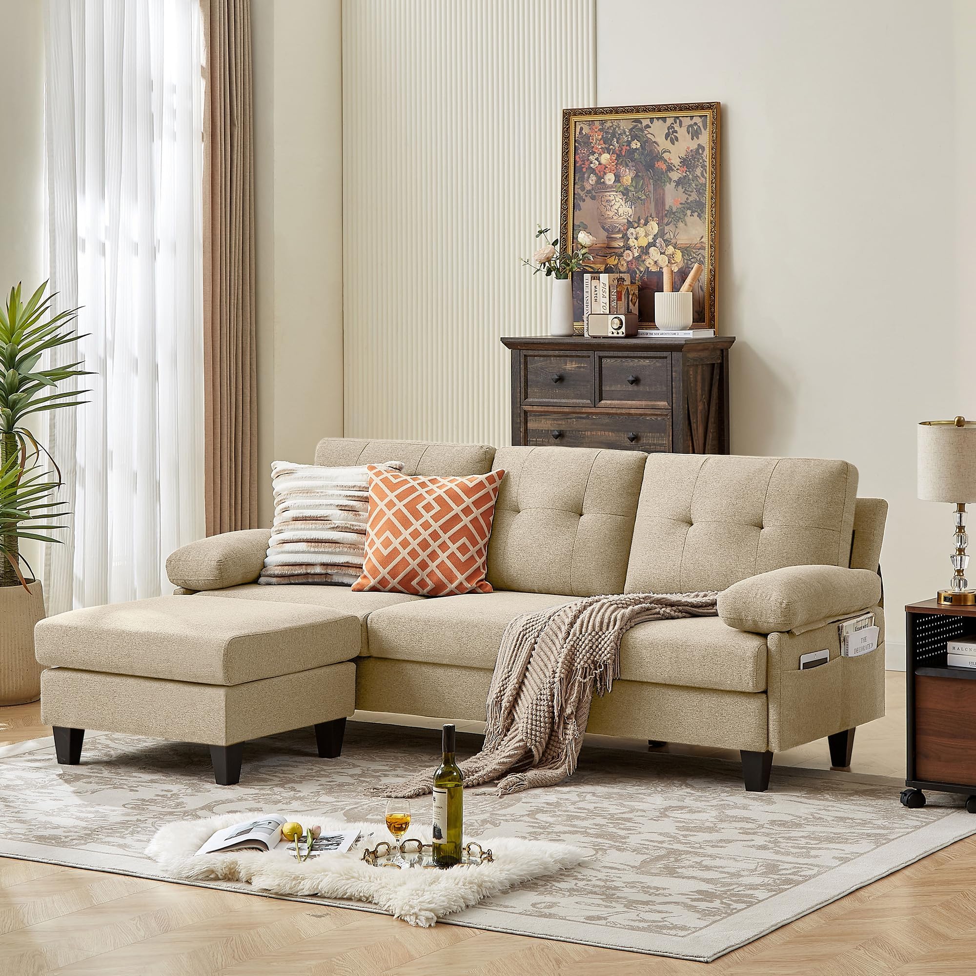 Amazon.com: Soscana 86" Convertible Sectional Sofa Couch, Modern Linen ...