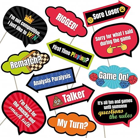Amazon.com: Game Night Photo Booth Props – 12 Funny Party Signs for ...