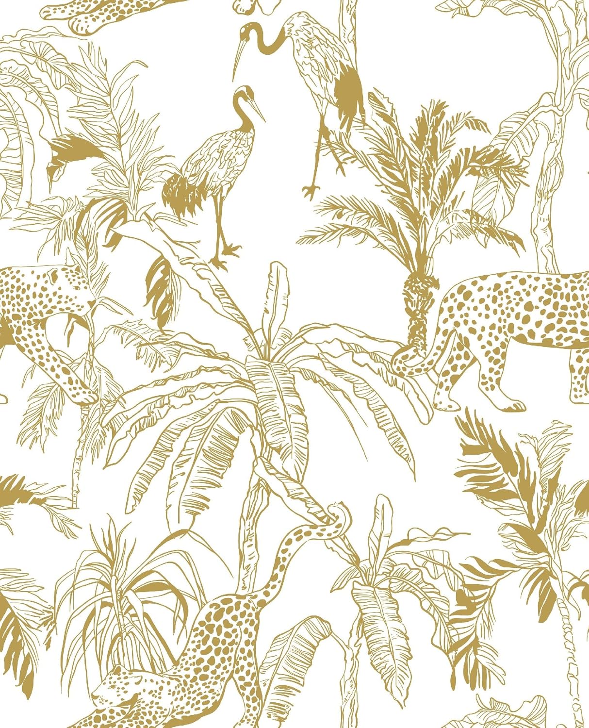 Fiula Forest Peel and Stick Wallpaper 78.7 "x17.3" White and Gold ...