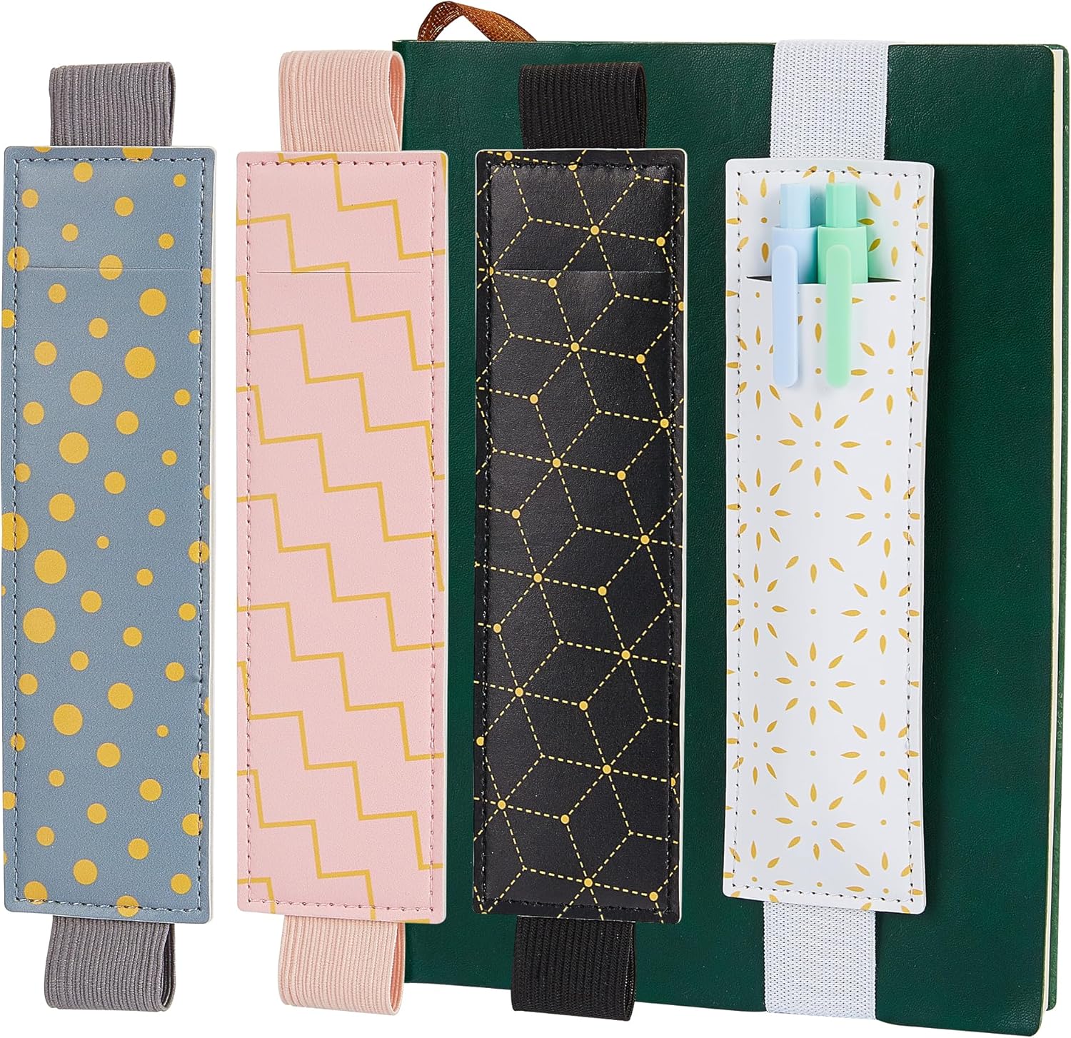 Amazon.com: GNUEYART 4 Colorful Elastic Band Faux Leather Pen Holder ...