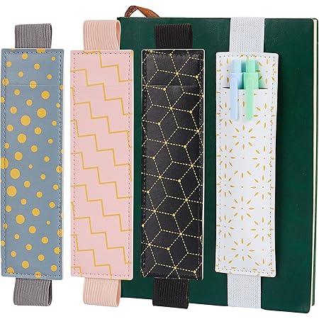 Amazon.com: GNUEYART 4 Colorful Elastic Band Leather Pen Holder Gifts ...