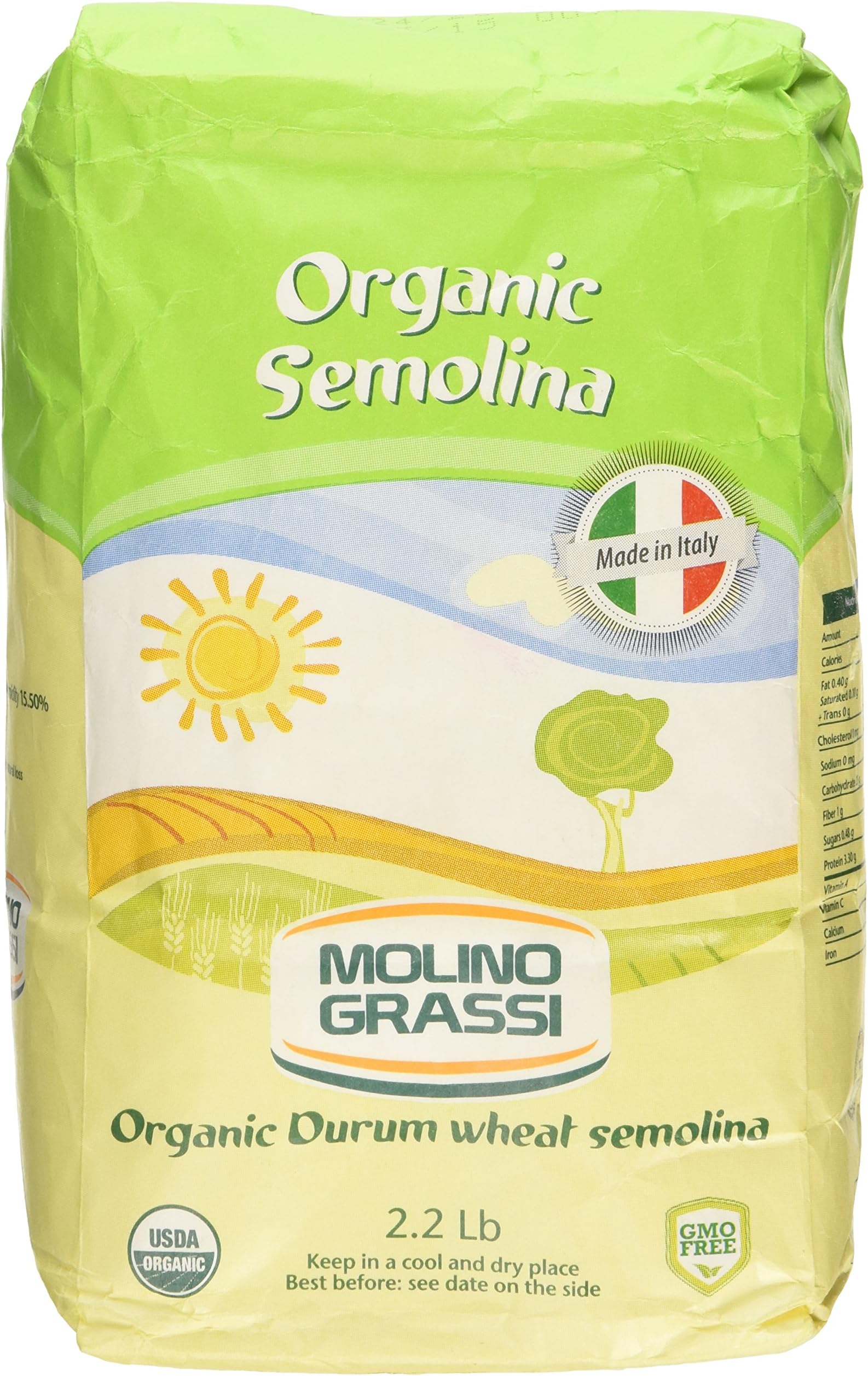 Amazon.com : MOLINO GRASSI Organic Italian Semolina Flour, 35.2 OZ ...