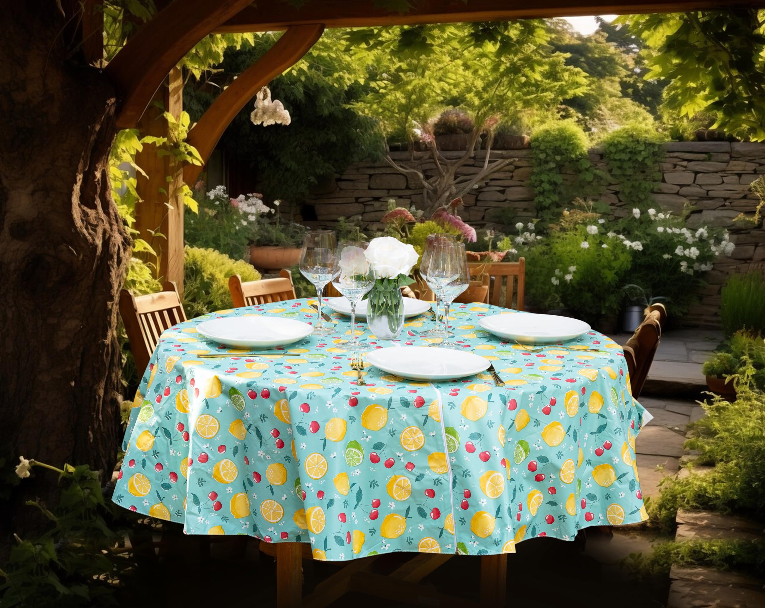 Amazon.com: EVERYDAY LUXURIES Waterproof Round Tablecloth 60 Inch Stain ...