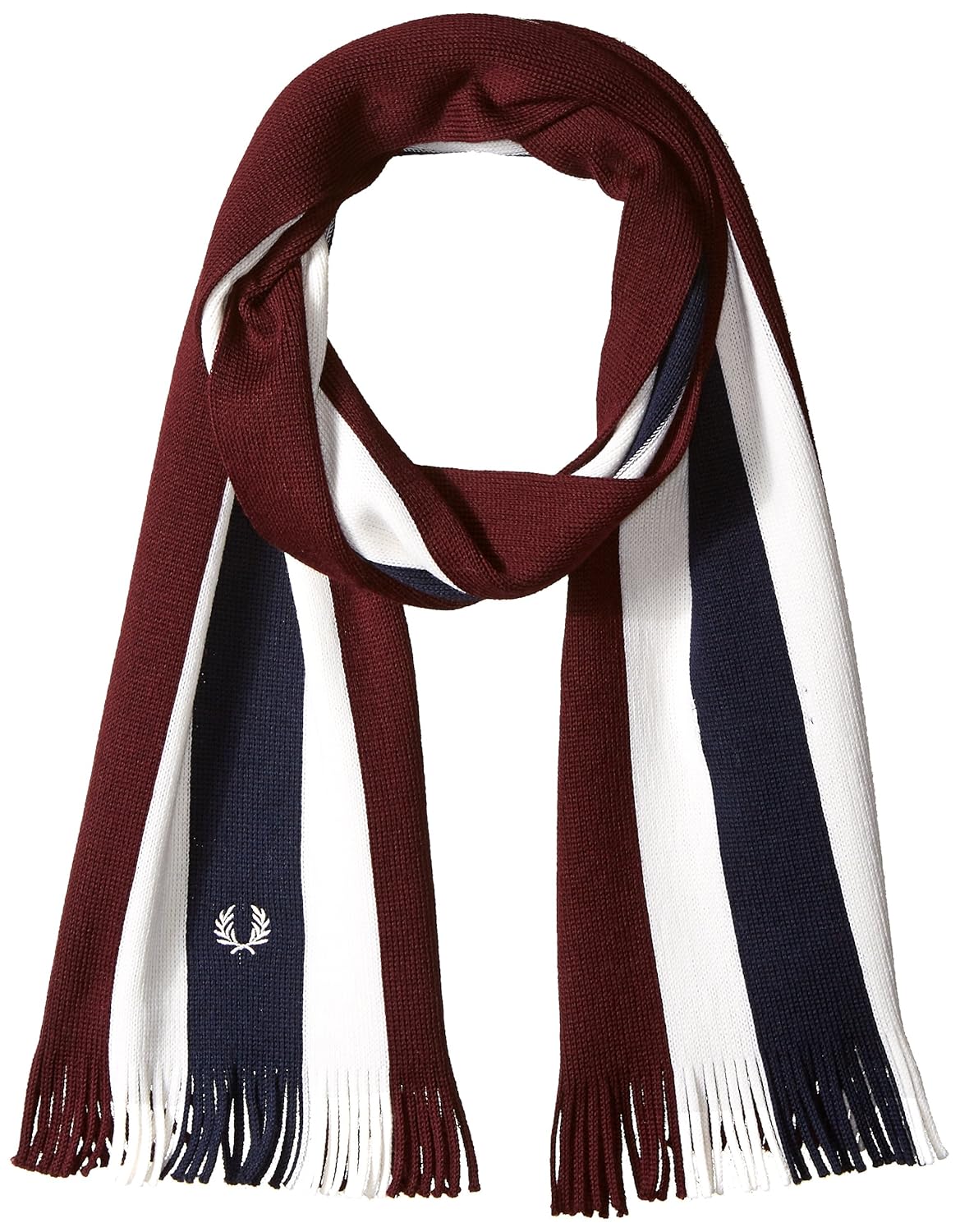Buy Fred Perry Men's College Stripe Scarf, Mahogany/White/Navy, One ...