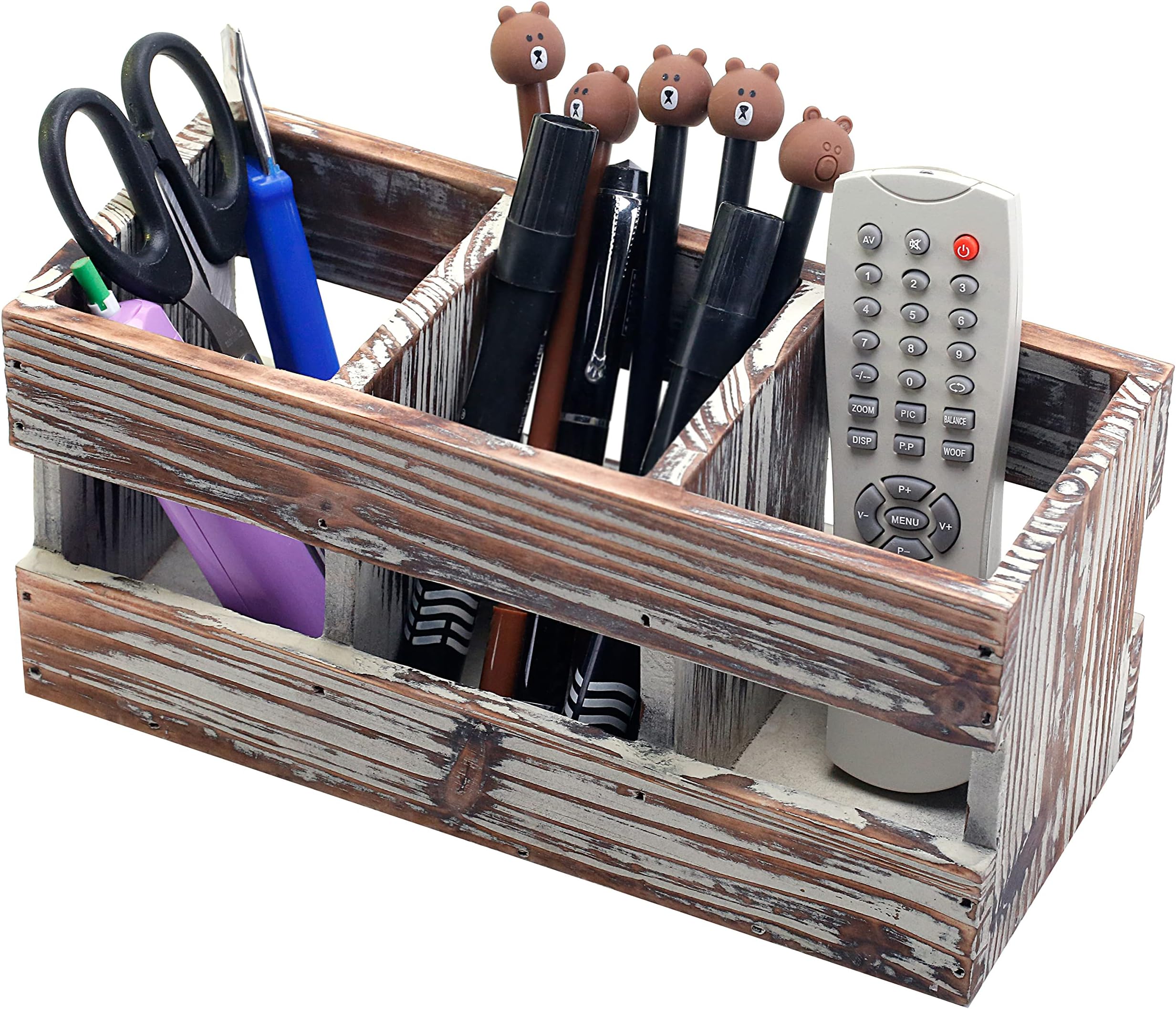 Amazon.com : Multi Purpose Utensil Caddy 3 Slot Wooden Desk Organizer ...