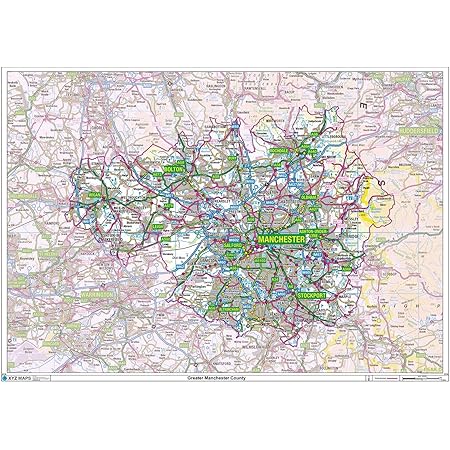 Greater Manchester County Map-Paper : Amazon.co.uk: Stationery & Office ...