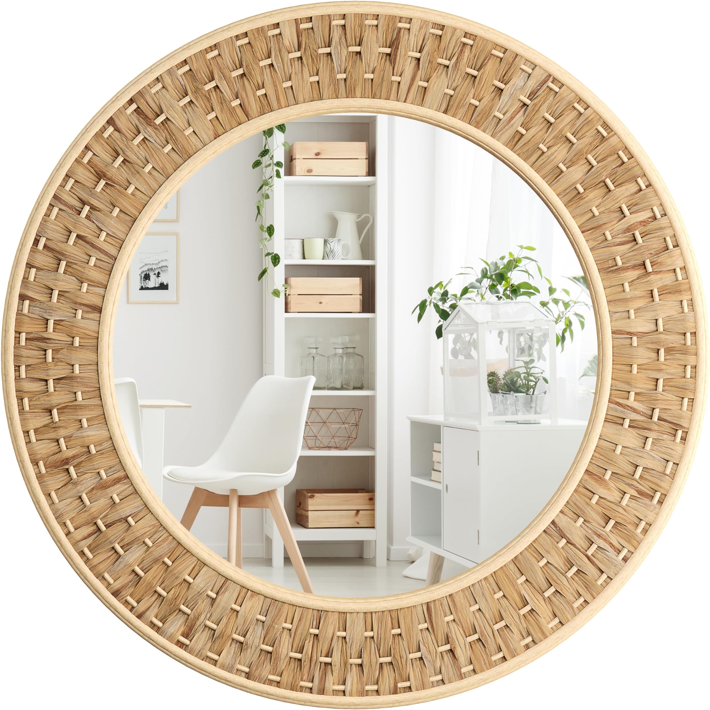 Amazon.com: eodme Farmhouse Wicker Mirror 30 Inch, Boho Rattan Wall ...
