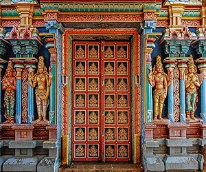 Amazon.com : CORFOTO 10x8ft Fabric Colorful India Tanjore Temple Door ...