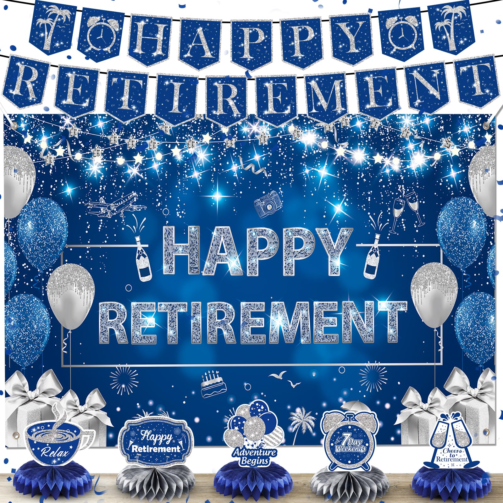 Amazon.com: Blue Retirement Party Decorations for Men Women Navy Blue ...