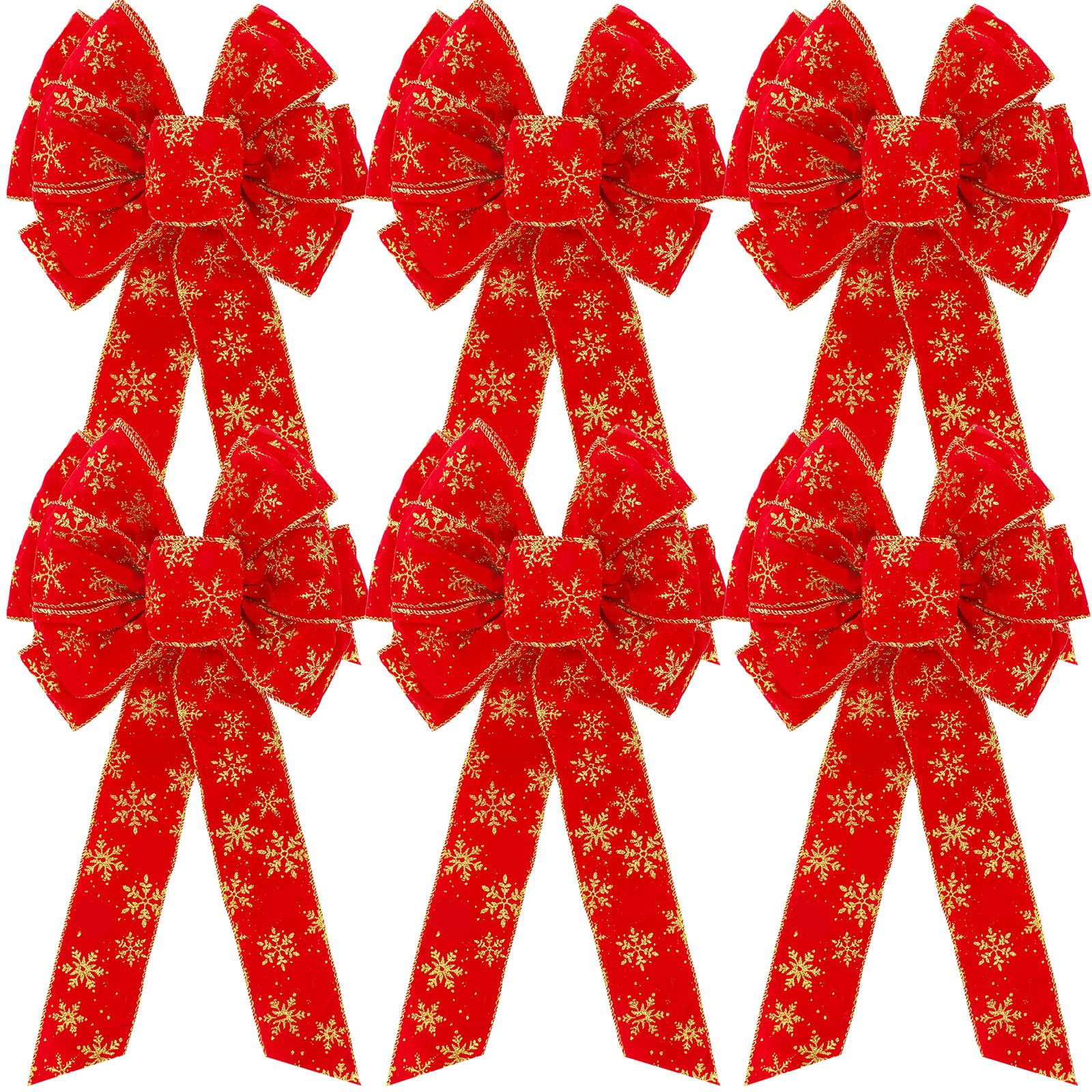 Amazon.com: 6 Pcs Large Christmas Bow with Golden Snowflake 10 x 20 ...