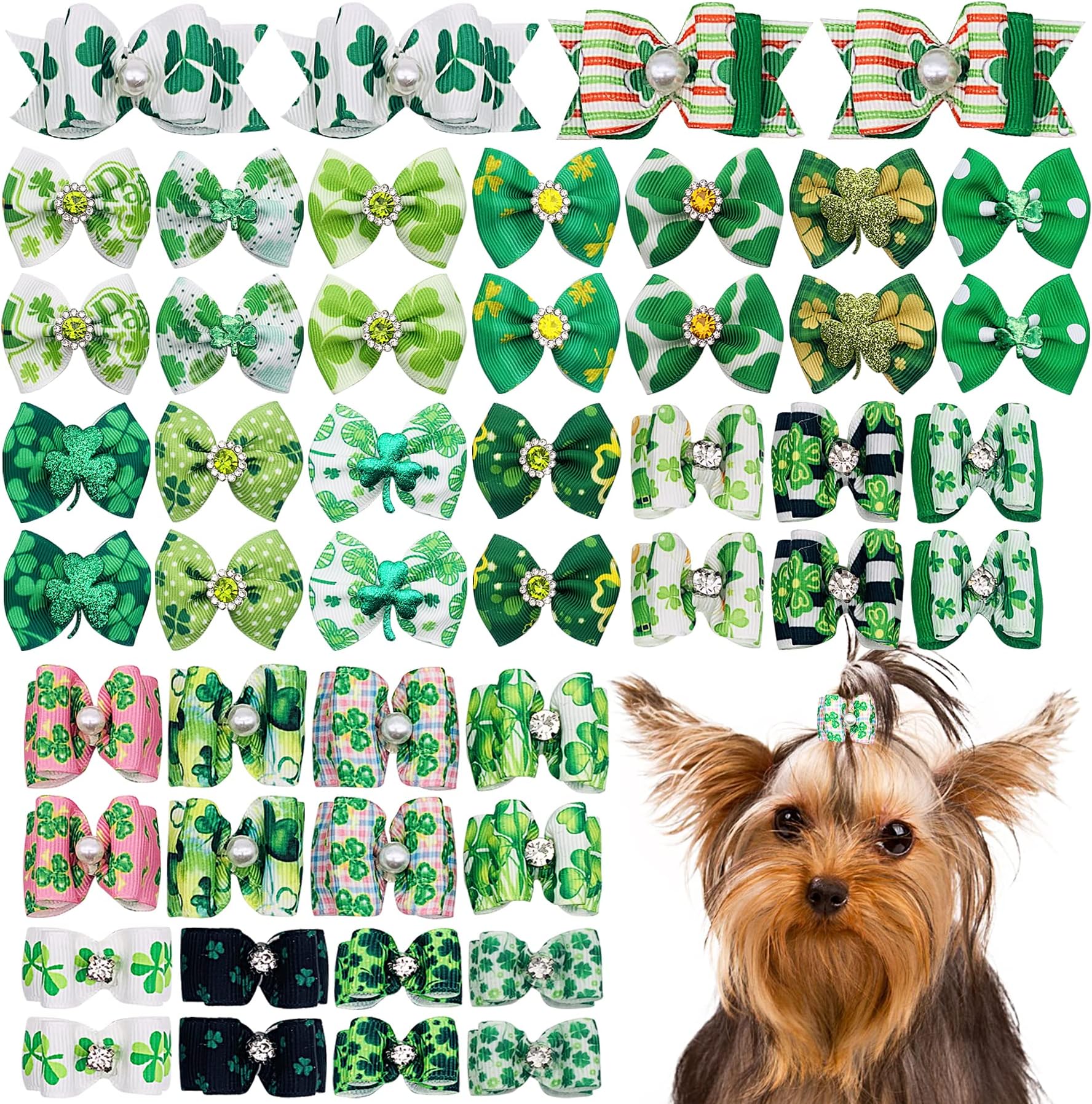 Amazon.com : Mruq pet 80pcs St.Patrick's Day Dog Bows, Holiday Pet ...