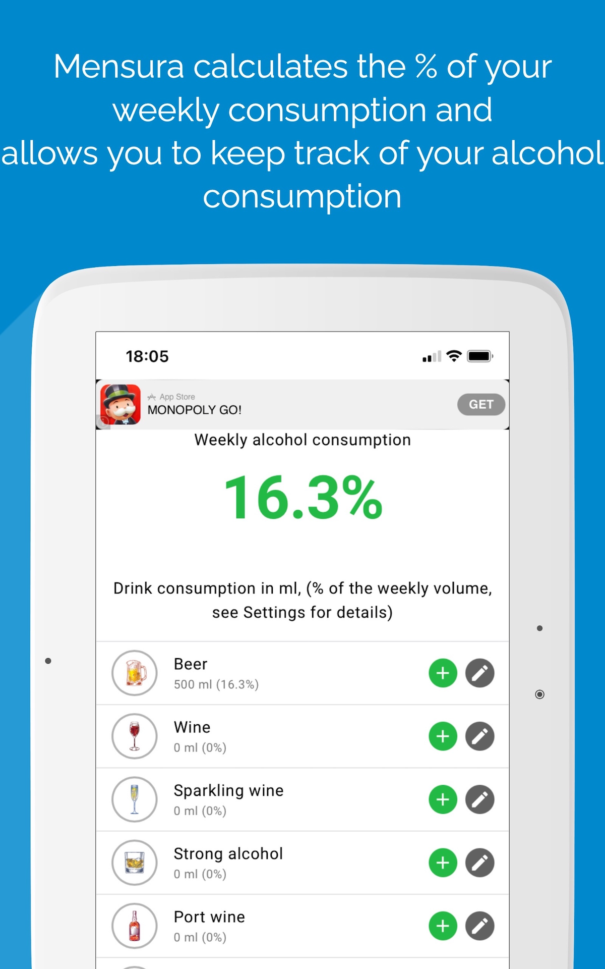 Mensura: Alcohol tracker - alcohol units calculator - drink & sober ...