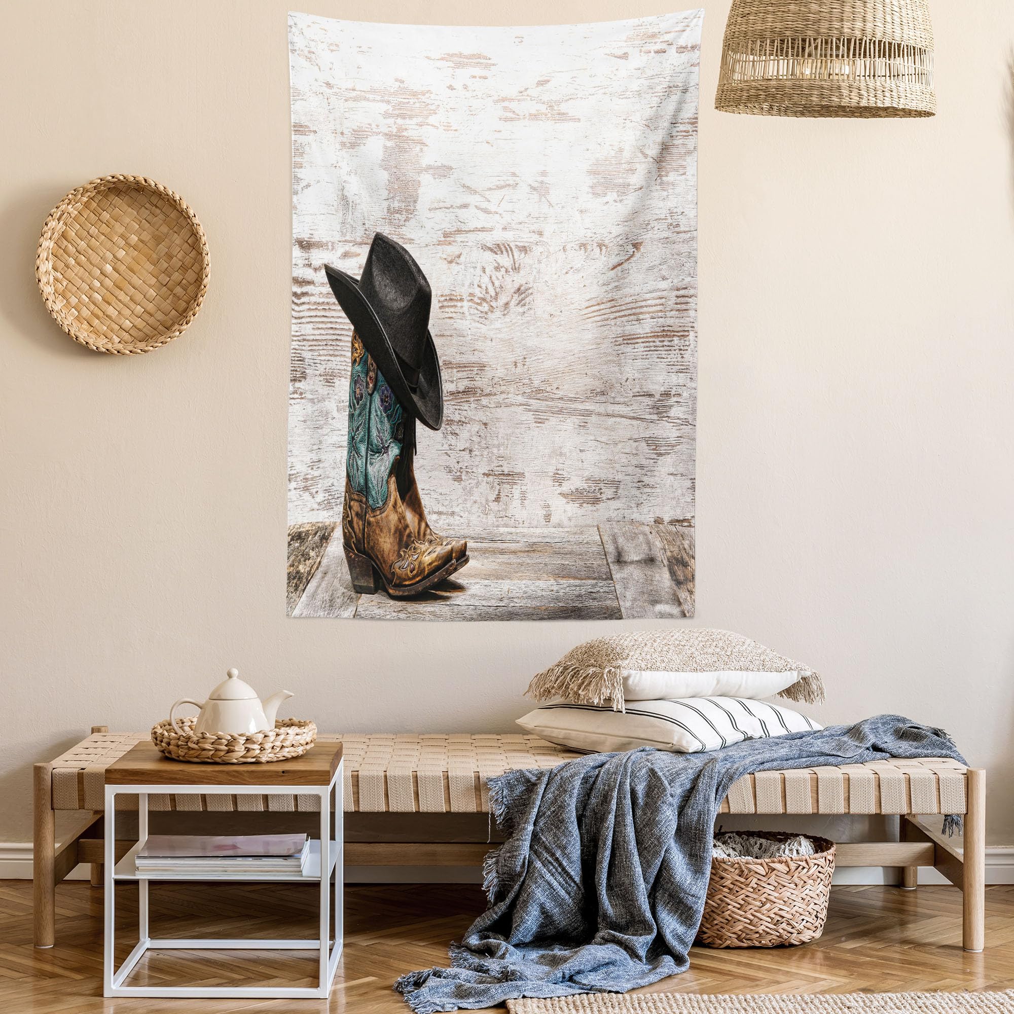 Traditional Rodeo Cowboy Hat And Cowgirl Boots In A Retro Grunge