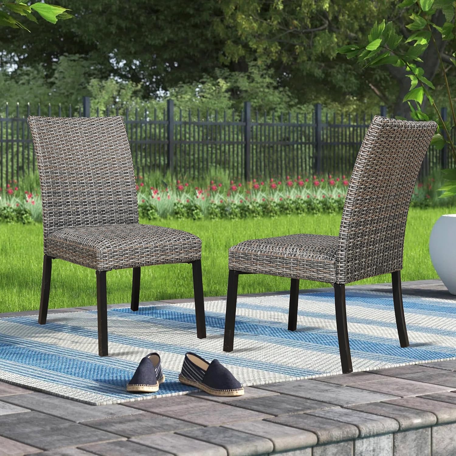 Amazon.com: Ulax furniture Patio Wicker Dining Chairs, Outdoor Woven ...