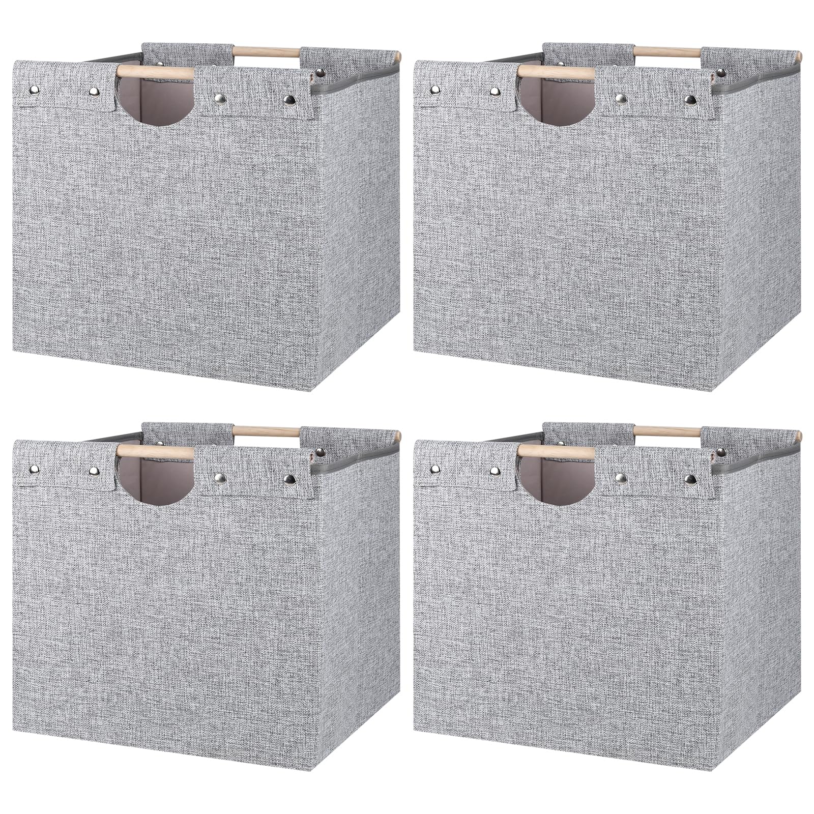 BinWhiz 33x33x33 cm Collapsible Storage Cubes, Fabric Bins with Wooden ...