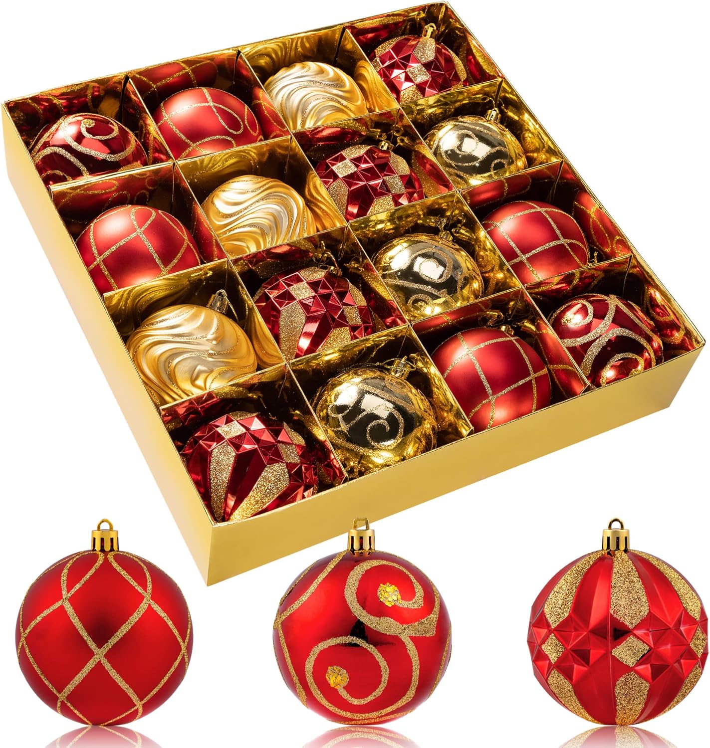 Amazon.com: 3.15" Christmas Ball Ornaments Set, 16pc Red and Gold Xmas ...
