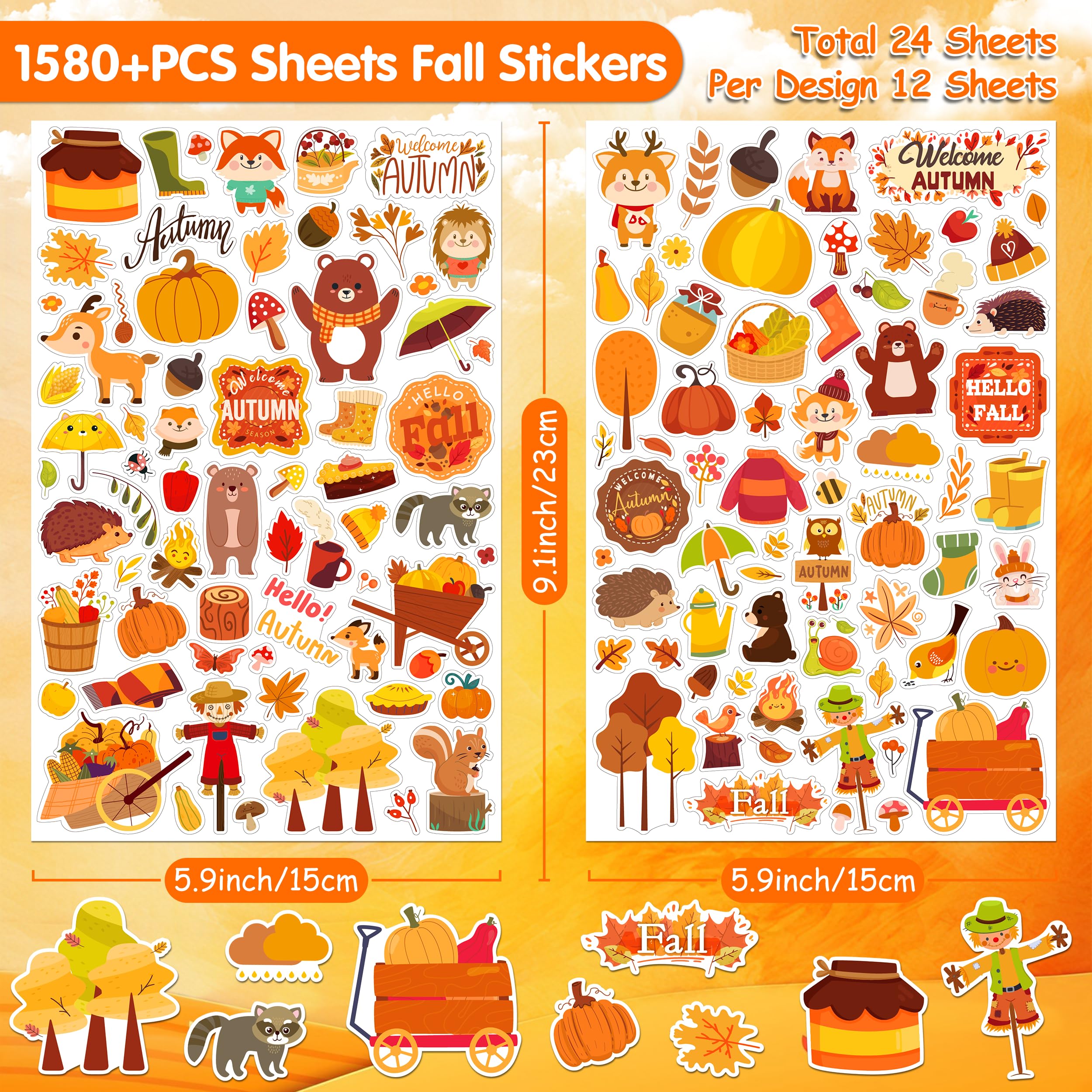 Pumpkin Stickers For Kids JULMELON Fall Stickers Bulk Pack - 16 Sheets ...