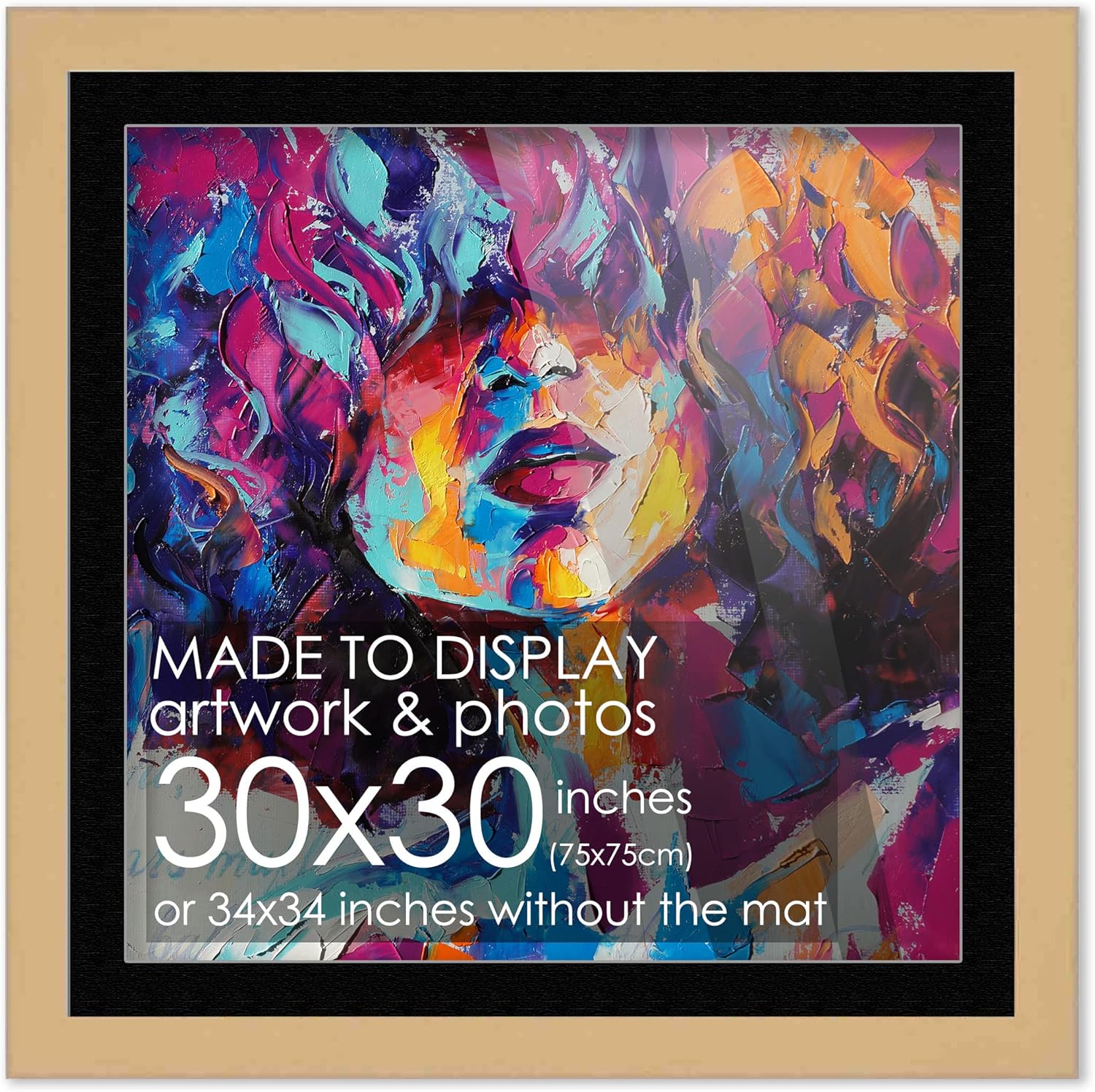 Amazon.com - 30x30 Frame Natural Wood With Black Mat | 34x34 Frame ...