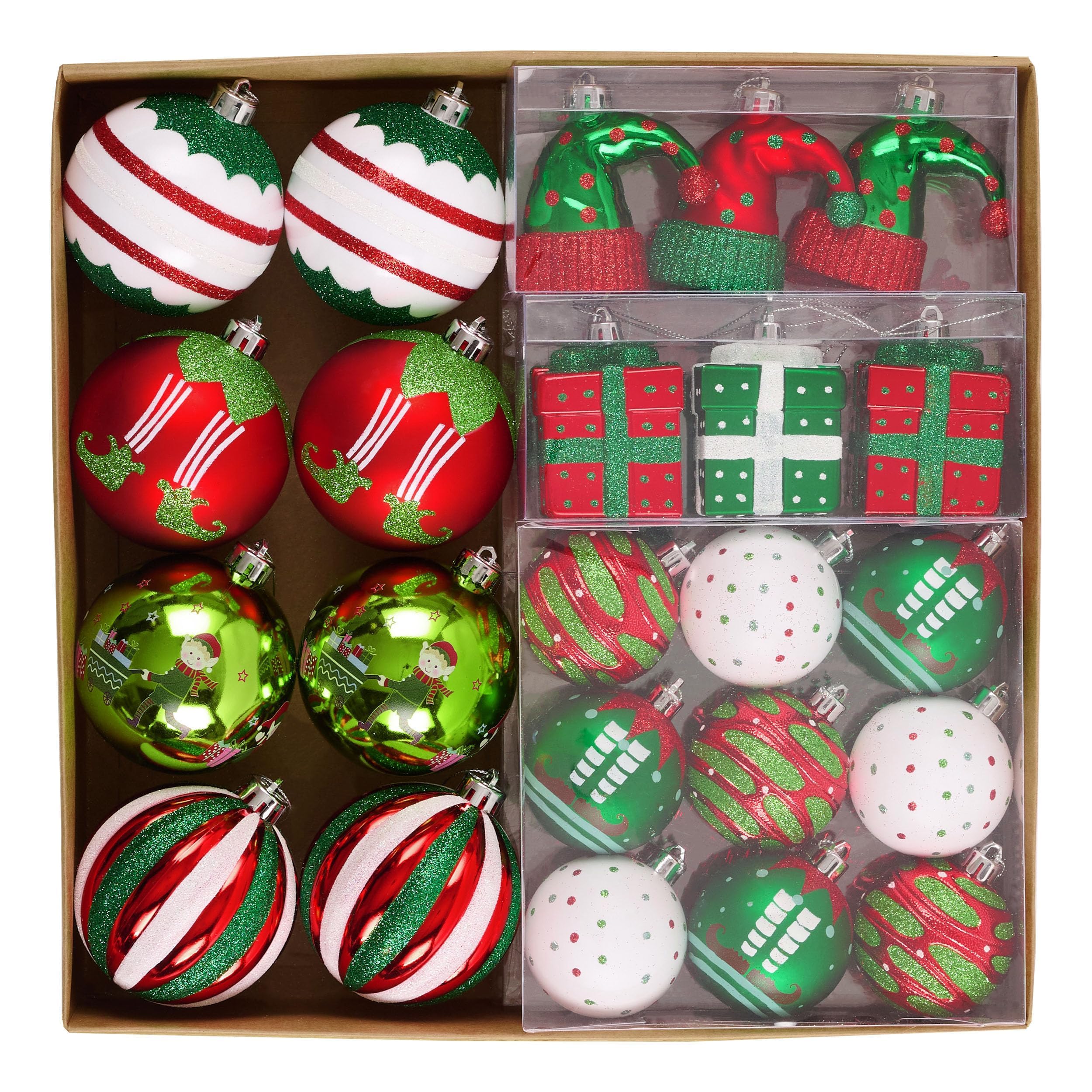 Amazon.com: DecorbyHannah 60ct Christmas Ornaments Set, Red Green White ...