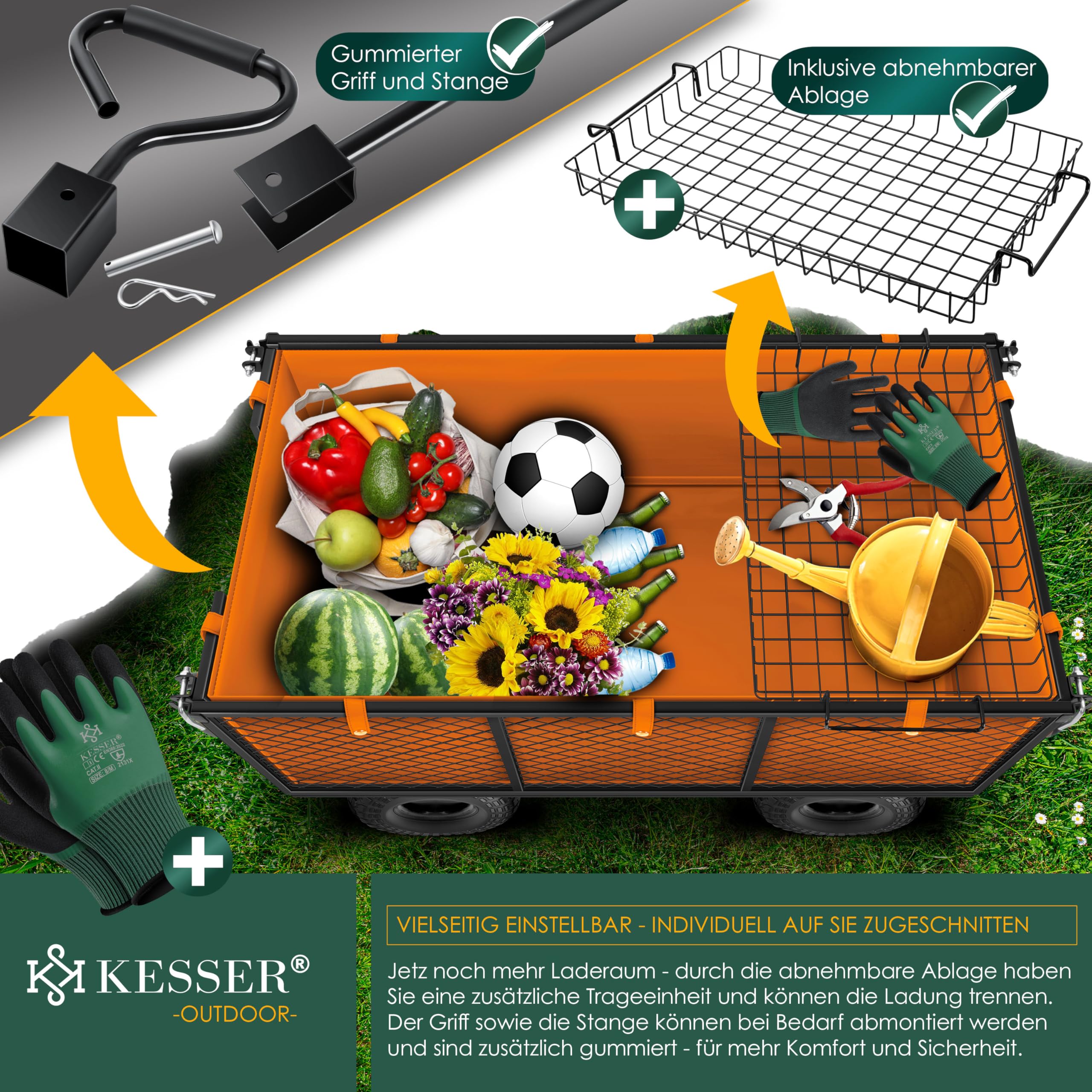 Chariot Pliable 150l SONGMICS - 150kg Charge - 4 Roues Amovibles - Noir - Pour Jardin, Plage ...