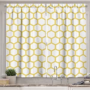 Amazon.com: Ambesonne Yellow and White Kitchen Curtains, Hexagonal Pattern Honeycomb Beehive ...