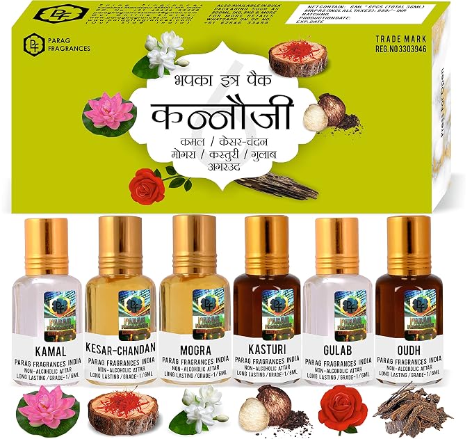 Parag Fragrances Kannauji Attar (Kamal, Kesar-Chandan, Mogra, Kasturi ...