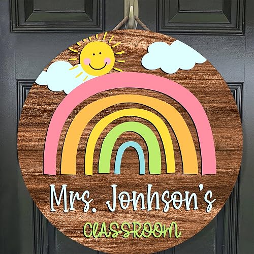 LOVELYPOD Personalized Boho Rainbow Door Sign for Classroom - Custom ...